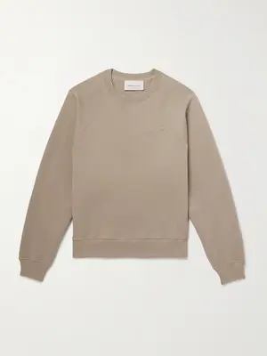 Ami Logo-embroidered Cotton-jersey Sweatshirt - Neutrals