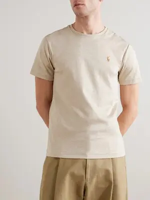 Polo Ralph Lauren Logo-embroidered Cotton-jersey T-shirt - Neutrals