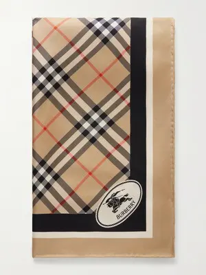 Burberry Logo-print Checked Silk-twill Scarf - Neutrals