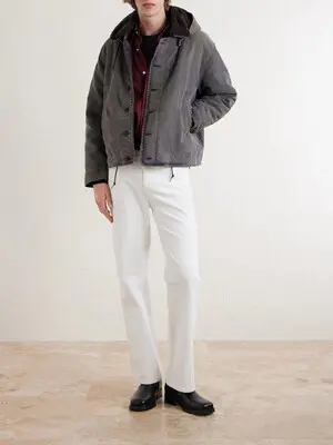 A.PRESSE Fleece-lined Distressed Cotton-canvas Hooded Jacket