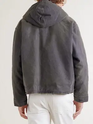 A.PRESSE Fleece-lined Distressed Cotton-canvas Hooded Jacket