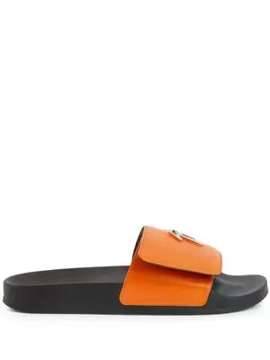 GIUSEPPE ZANOTTI Logo-plaque Flat Slides - Orange