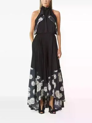 LANVIN Pleated Floral-pattern Maxi Dress - Black