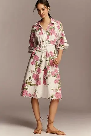 EN SAISON Esther Long-sleeve Midi Dress - White Pink Sage