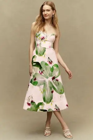 Bhldn Natalia Fit-and-flare Strapless Maxi Dress - Green Floral