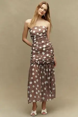 ELLIATT Sola Polka Dot Strapless Maxi Dress - Brown Dot