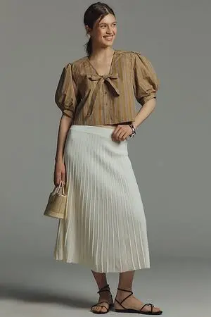 Endless Rose Pleated Knit Midi Skirt - Ivory