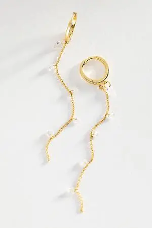 Anthropologie Crystal Huggie Hoop Drop Earrings - Gold