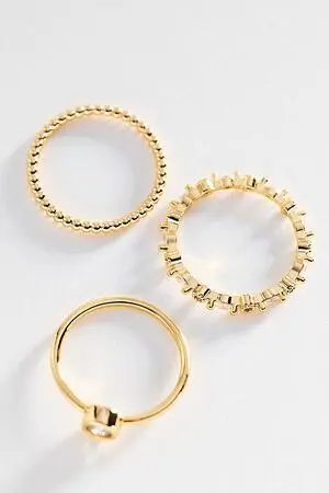Anthropologie Crystal Stackg Rgs, Set Of 3 - Gold