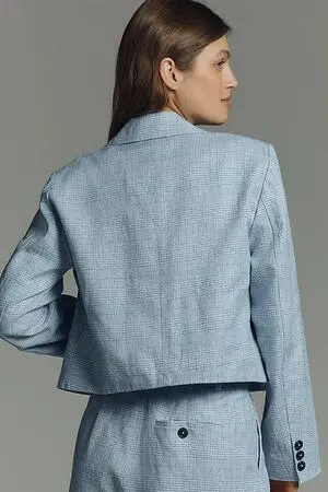 Maeve Boxy Plaid Crop Blazer Jacket