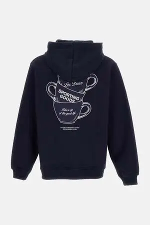 LES DEUX Cotton Hoodie With Back Print And Embroidered Logo - Blue