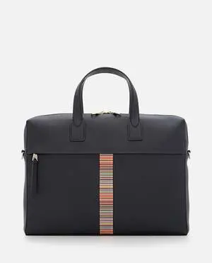 Paul Smith Leather Folio Bag With 'signature Stripe' Edges - Black
