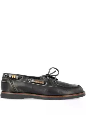 Pinko Leather Lace-up Loafers - Black