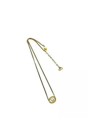Dior Gold Plated Rhinestone Logo Pendant Necklace - Yellow