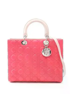 Dior 2010-2025 Large Bicolor Lambskin Cannage Lady Satchel - Pink