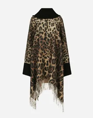 Dolce & Gabbana Cashmere And Wool Poncho With Fringing - Animal Print