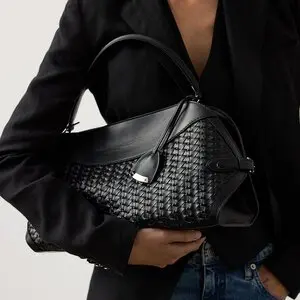 Ralph Lauren Braided Leather Shoulder Bag - Black