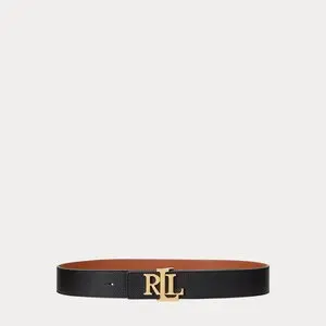 Ralph Lauren Logo Reversible Pebbled Leather Wide Belt - Black/lauren Tan