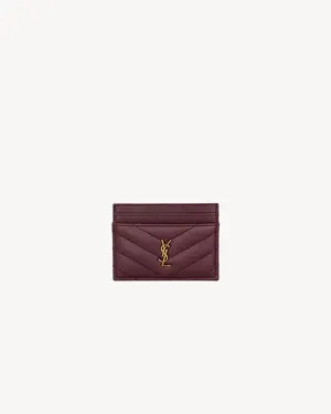 Saint Laurent Cassandre Card Case In Grain De Poudre Leather In Bordeaux - Rouge Cabernet