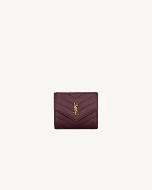 Saint Laurent Cassandre Multi-fold Wallet In Grain De Poudre Leather In Bordeaux - Rouge Cabernet