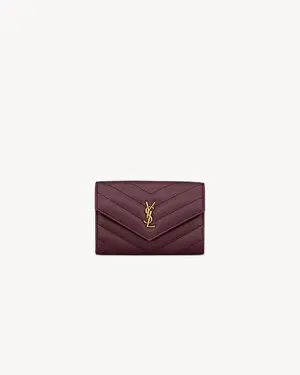 Saint Laurent Cassandre Wallet In Grain De Poudre Leather In Bordeaux - Rouge Cabernet