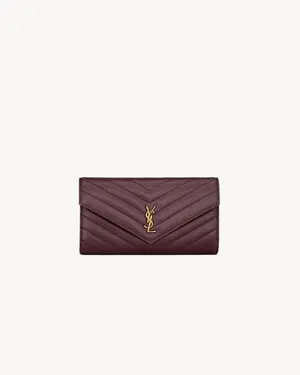 Saint Laurent Cassandre Large Flap Wallet In Grain De Poudre Leather In Bordeaux - Rouge Cabernet