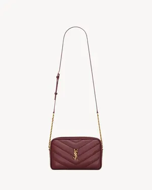 Saint Laurent Loulou Camera Bag In Matelassé Lambskin In Bordeaux - Rouge Cabernet