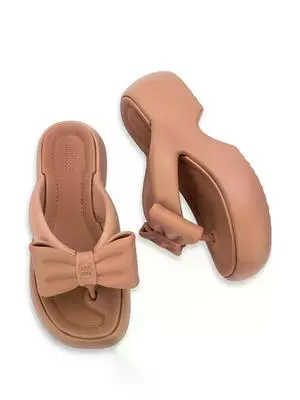 Melissa Free Fuzzy Platform Flip-flops With Bow