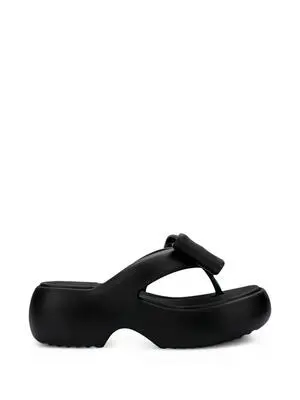 Melissa Fuzzy Platform Sandals With Bow Detail - Black