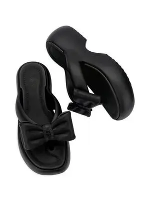 Melissa Fuzzy Platform Sandals With Bow Detail - Black