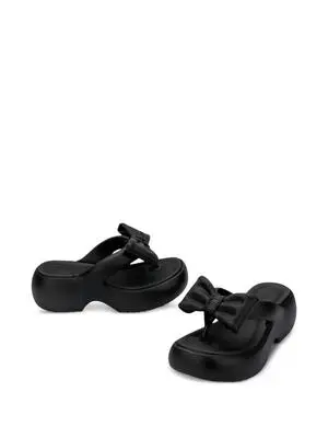 Melissa Fuzzy Platform Sandals With Bow Detail - Black