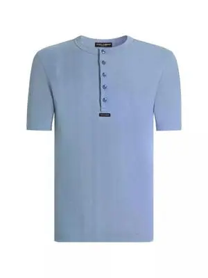 Dolce & Gabbana Cotton Serafino T-shirt With Print - Blue