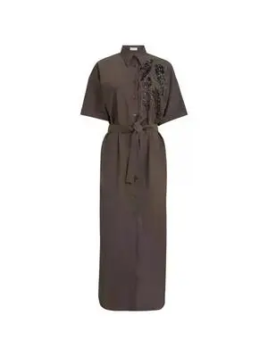 Brunello Cucinelli Short Sleeve Midi Dress With Belt
