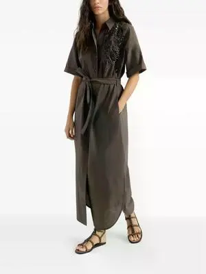 Brunello Cucinelli Short Sleeve Midi Dress With Belt