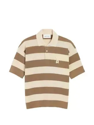 AMI Paris White And Brown Cotton De Coeur Polo