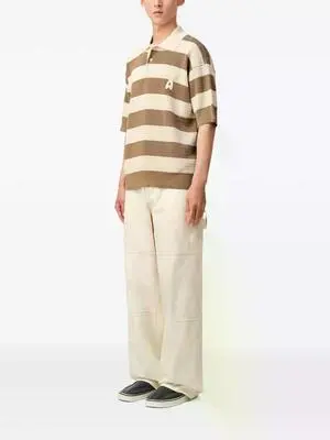 AMI Paris White And Brown Cotton De Coeur Polo