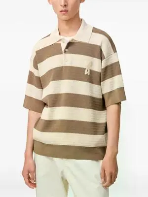 AMI Paris White And Brown Cotton De Coeur Polo