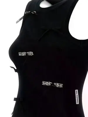 DES_PHEMMES Bow-embellished Ribbed Top - Black