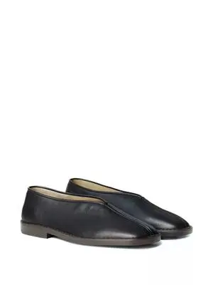 LEMAIRE Flat Piped Slippers In Leather - Black