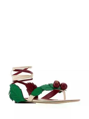 Valentino Garavani Leather Cherry Thong Sandals - Neutrals