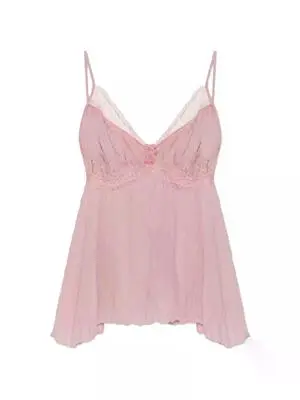 Blumarine Georgette Lace-paneled V-neck Top - Pink