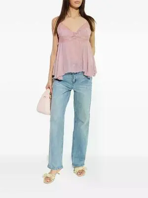 Blumarine Georgette Lace-paneled V-neck Top - Pink
