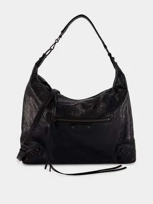 Balenciaga Le City Medium Hobo Bag In Lambskin - Black