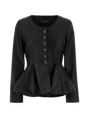Chloé Button-front Peplum Leather Jacket - Black