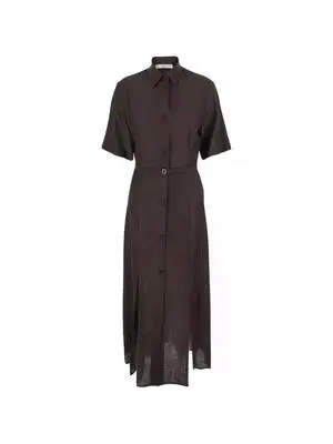 TELA Belted Collared Dress - Brown