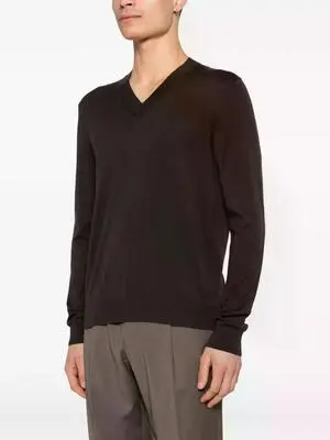 PAOLO PECORA V-neck Long-sleeve Sweater - Brown