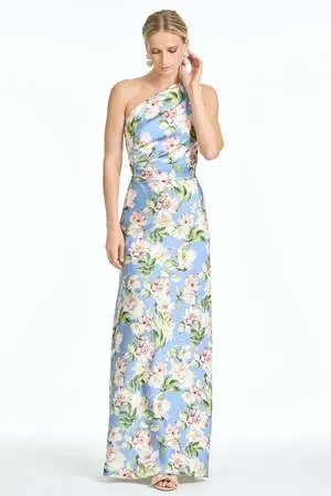 Sachin & Babi Floral Printed Satin Crepe One Shoulder A-line Gown - Twilight Camellia