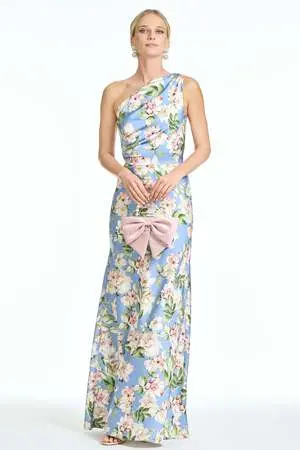 Sachin & Babi Floral Printed Satin Crepe One Shoulder A-line Gown - Twilight Camellia