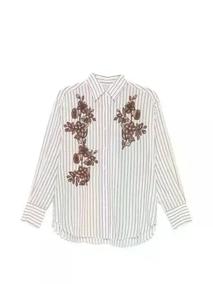 ERMANNO FIRENZE Floral-embroidered Striped Shirt - White
