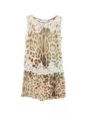 ERMANNO FIRENZE Leopard Print Lace Trim Dress